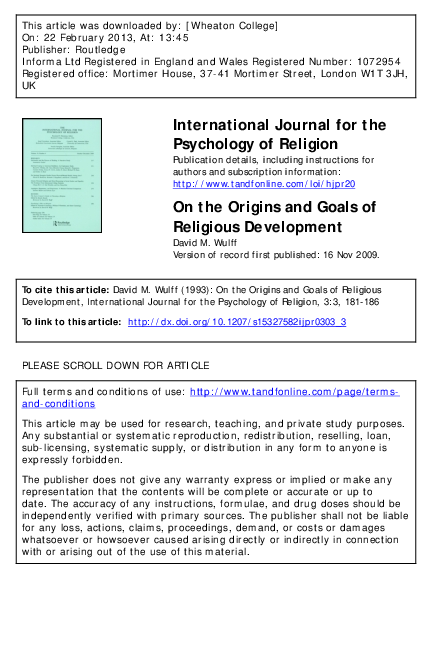 (PDF) On the Origins and Goals of Religious Development