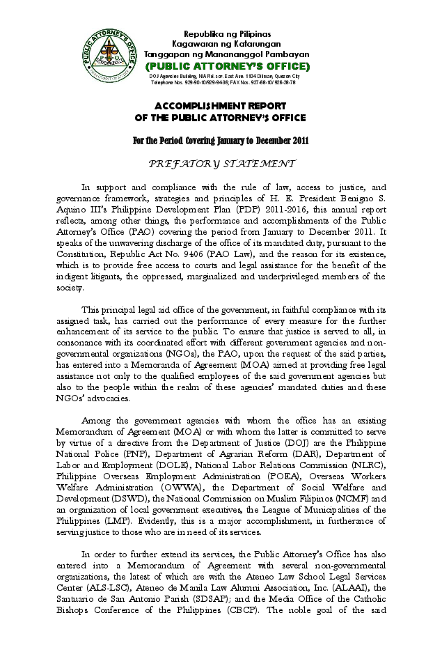 (PDF) Public Attorney's Office, Philippines 2011 Accomplishment Report