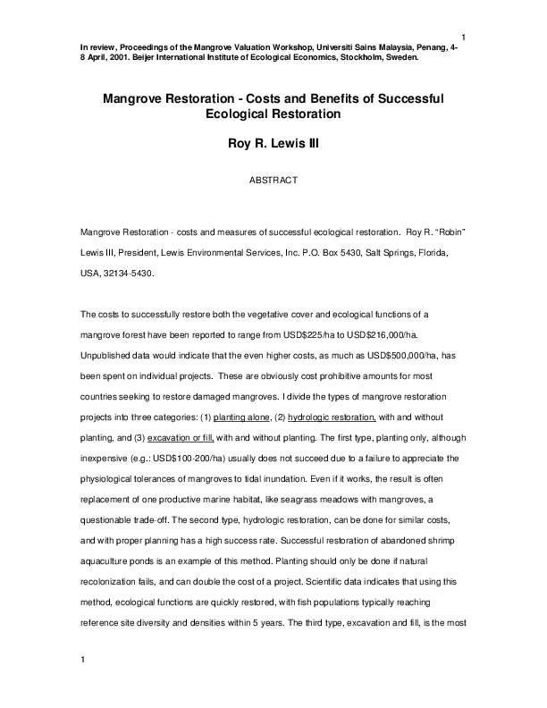(PDF) Mangrove restoration