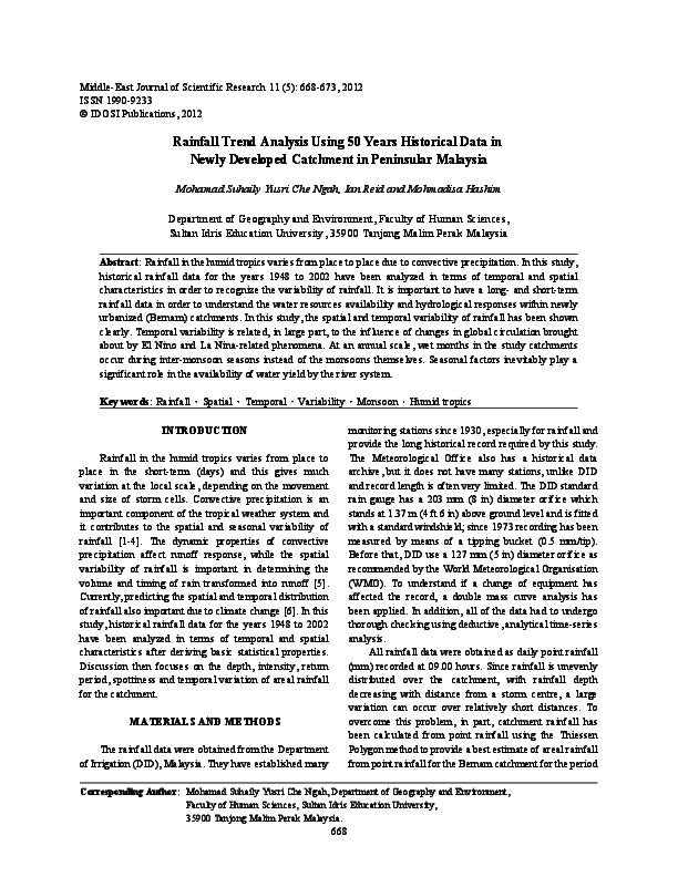 (PDF) Rainfall Trend Analysis Using 50 Years Historical Data in Newly ...
