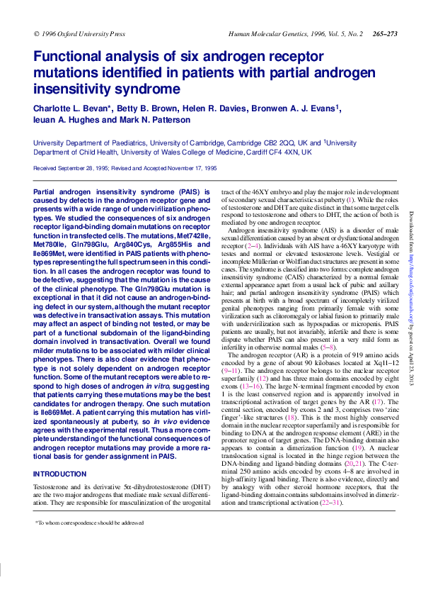 (PDF) Functional analysis of six androgen receptor mutations identified ...