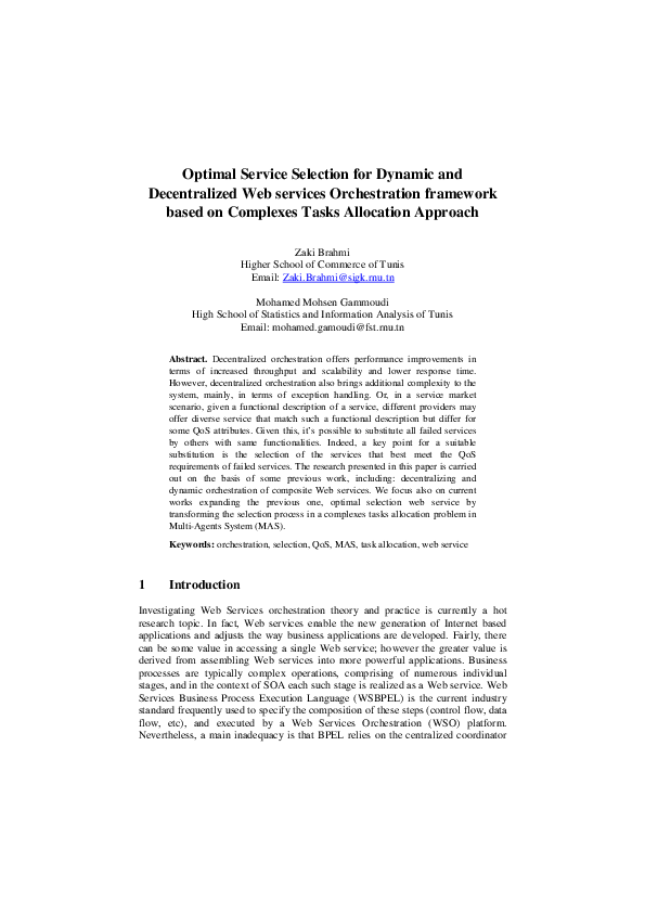 (PDF) Optimal Service Selection for Dynamic and Decentralized Web services Orchestration ...
