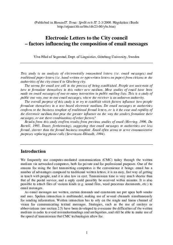 (PDF) Electronic Letters to the City Council-Factors Influencing the ...