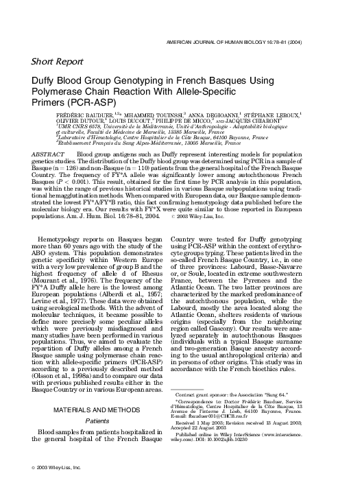 Duffy blood group genotyping in the French Basque population using ...