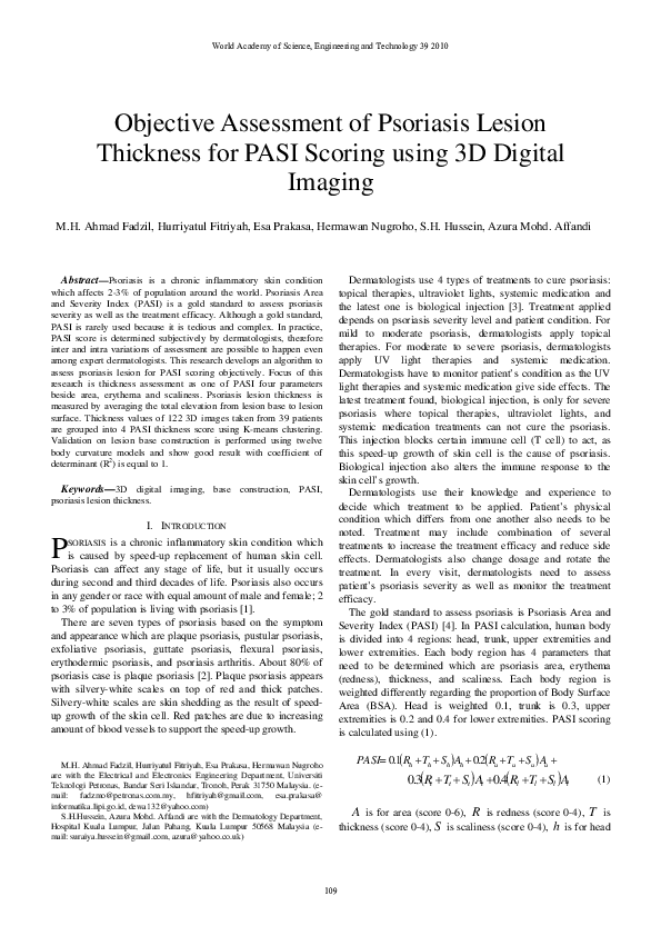 (PDF) Objective Assessment of Psoriasis Lesion Thickness for PASI ...