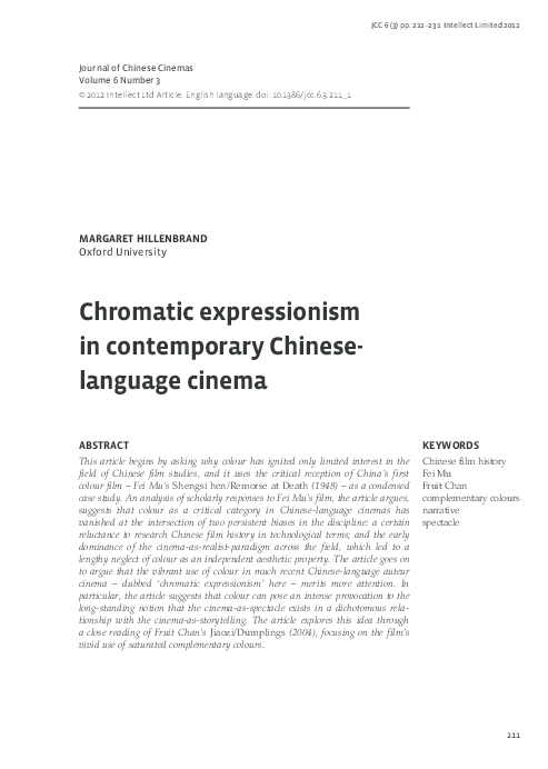 (PDF) Chromatic Expressionism in Contemporary Chinese Cinemas (Journal ...