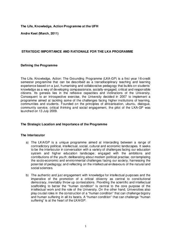 (PDF) Strategic Importance of the LKA programme