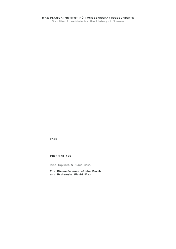 (PDF) The Circumference of the Earth and Ptolemy´s World Map (Tupikova ...