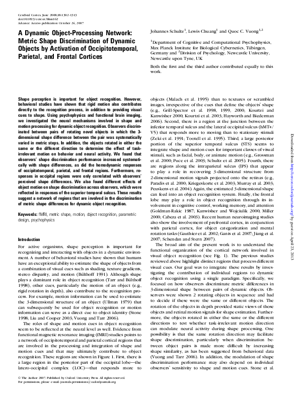 (PDF) A Dynamic Object-Processing Network: Metric Shape Discrimination of Dynamic Objects by ...