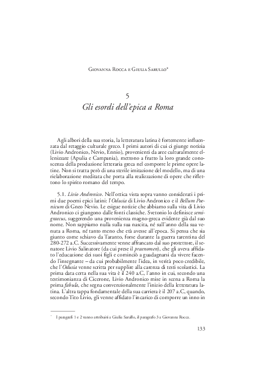 (PDF) Gli esordi dell’epica a Roma: Livio Andronico e Gneo Nevio