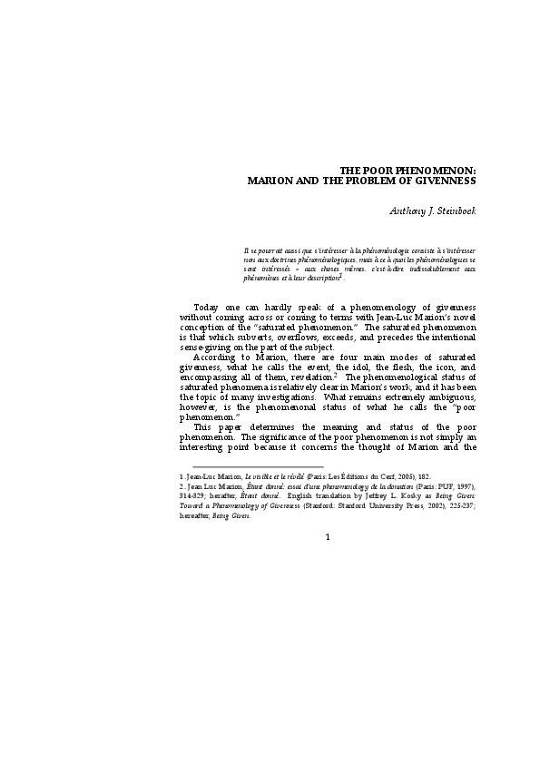 (PDF) THE POOR PHENOMENON: MARION AND THE PROBLEM OF GIVENNESS ...