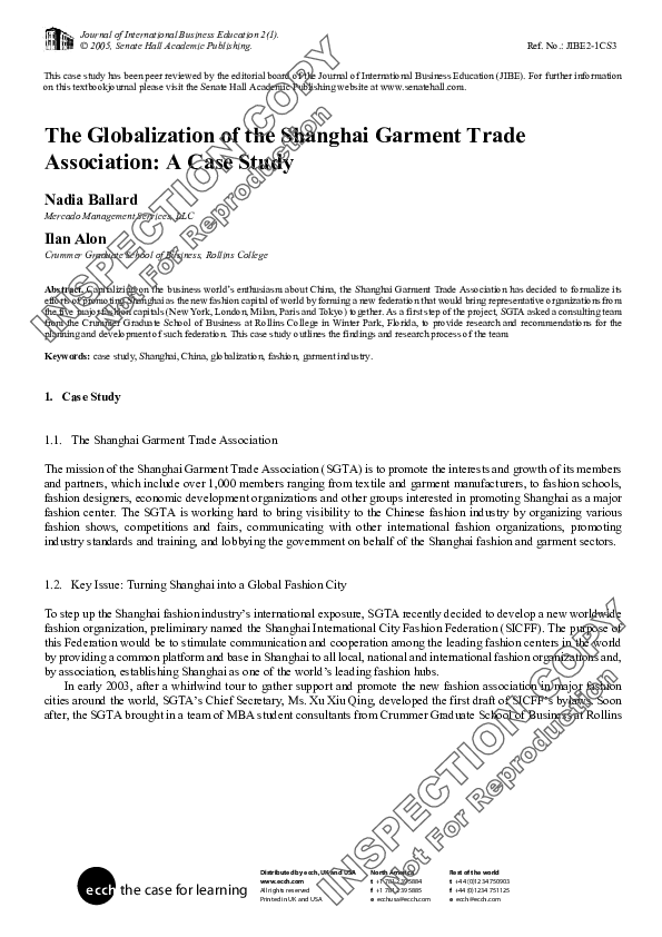 (PDF) The Globalization of Shanghai Garment Trade Association: A Case Study