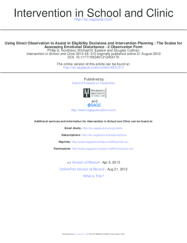 Using Direct Observation to Assist in Eligibility Decisions and ...