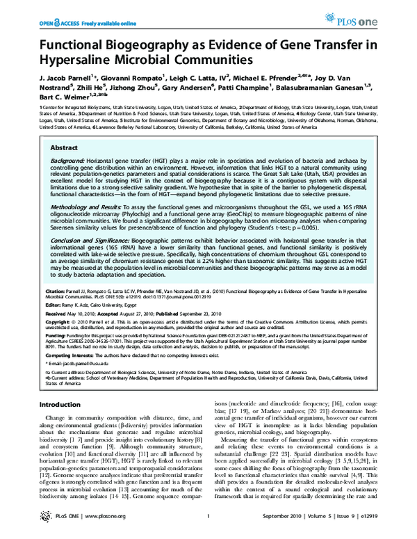 (PDF) Functional Biogeography as Evidence of Gene Transfer in ...