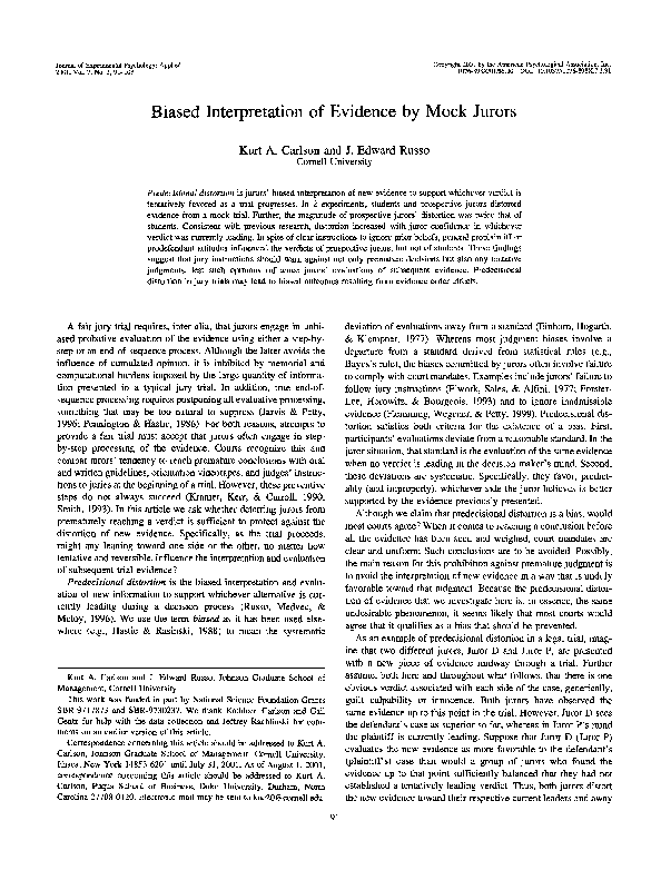 (PDF) Biased interpretation of evidence by mock jurors