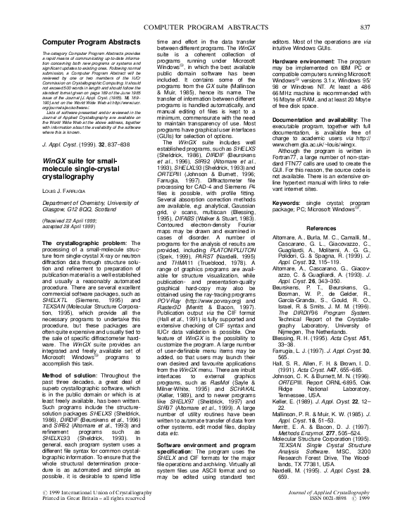 (PDF) WinGX suite for small-molecule single-crystal crystallography