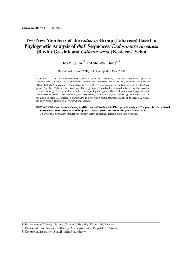 (PDF) Two new members of the Callerya group (Fabaceae) based on ...