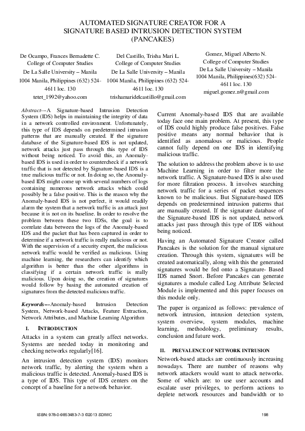 (PDF) Automated Signature Creator for a Signature Based Intrusion Detection System