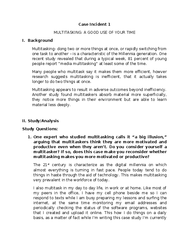 (DOC) Multi tasking a good use of your time?