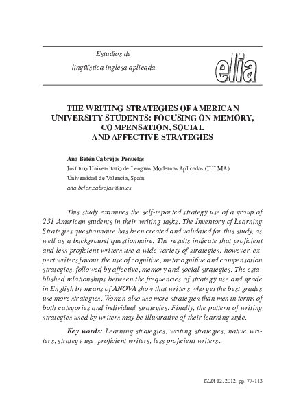 (PDF) THE WRITING STRATEGIES OF AMERICAN UNIVERSITY STUDENTS: FOCUSING ...