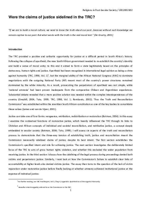 (PDF) Were the claims of justice sidelined in the TRC?
