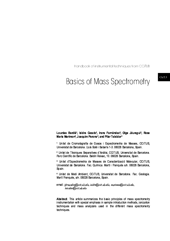 (PDF) Basics of mass spectrometry