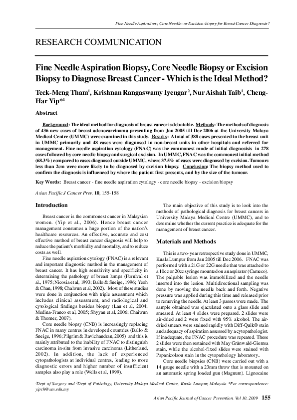(PDF) Fine needle aspiration biopsy, core needle biopsy or excision ...