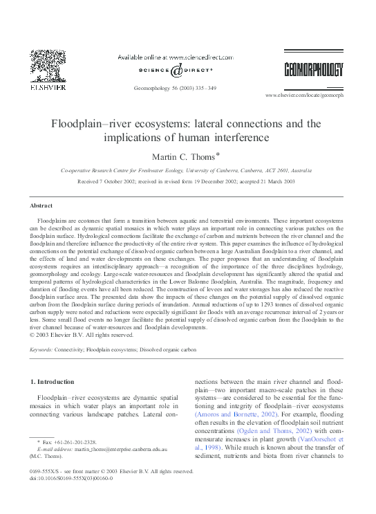 (PDF) Floodplain–river ecosystems: lateral connections and the ...