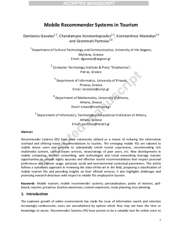 Pdf Mobile Recommender Systems In Tourism
