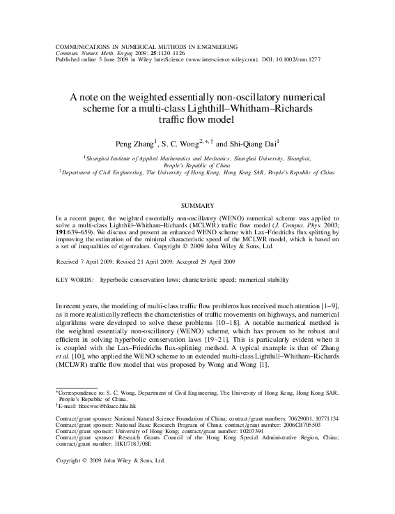 Pdf A Note On The Weighted Essentially Non‐oscillatory Numerical Scheme For A Multi‐class