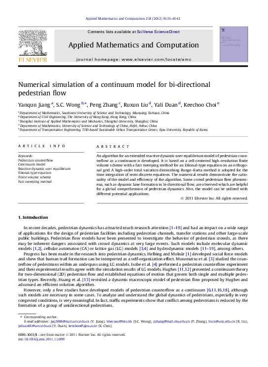 (PDF) Numerical simulation of a continuum model for bi-directional pedestrian flow