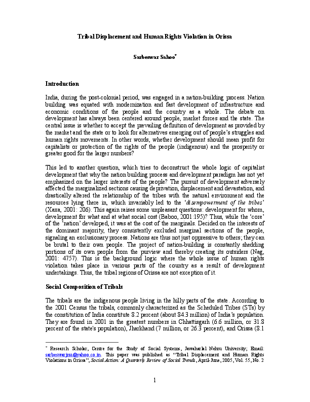 (PDF) Tribal Displacement and Human Rights Violation in Orissa
