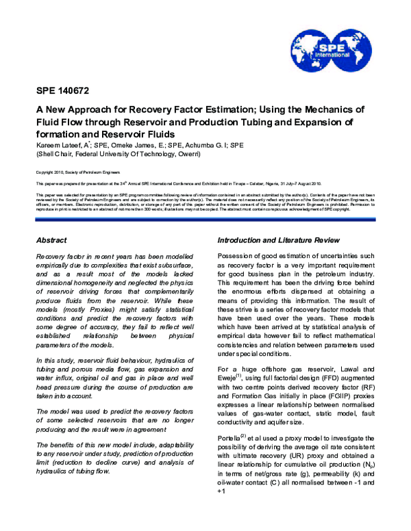 (PDF) A New Approach for Recovery Factor Estimation; Using the ...
