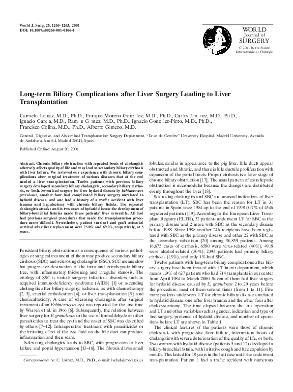 (PDF) Long-term biliary complications after liver surgery leading to liver transplantation