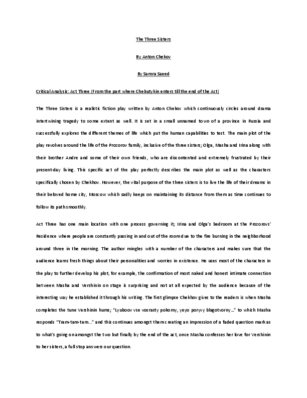 (DOC) Critical Analysis - The Three Sisters