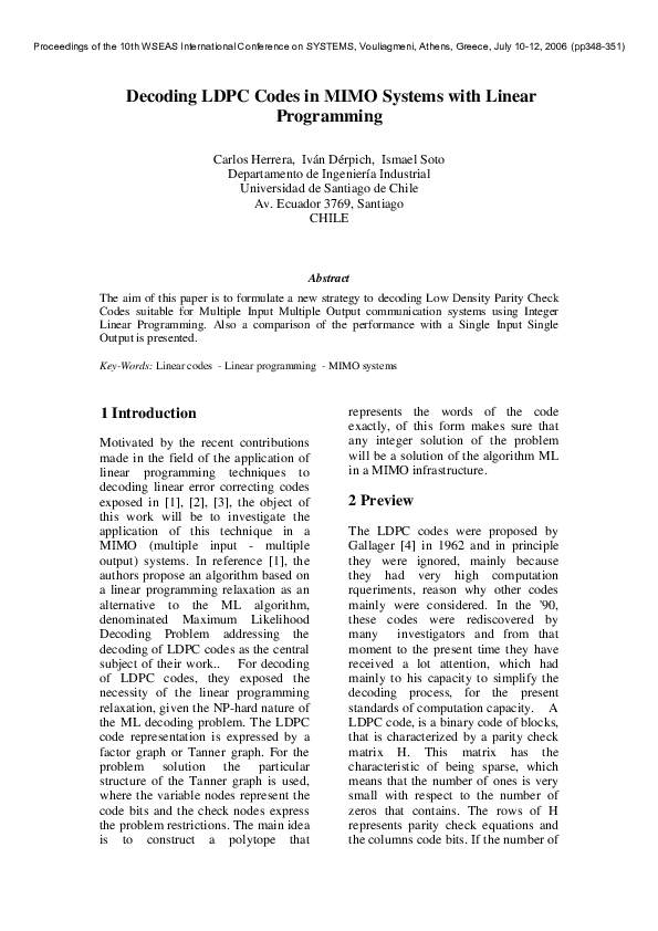 Pdf Decoding Ldpc Codes In Mimo Systems With Linear Programming