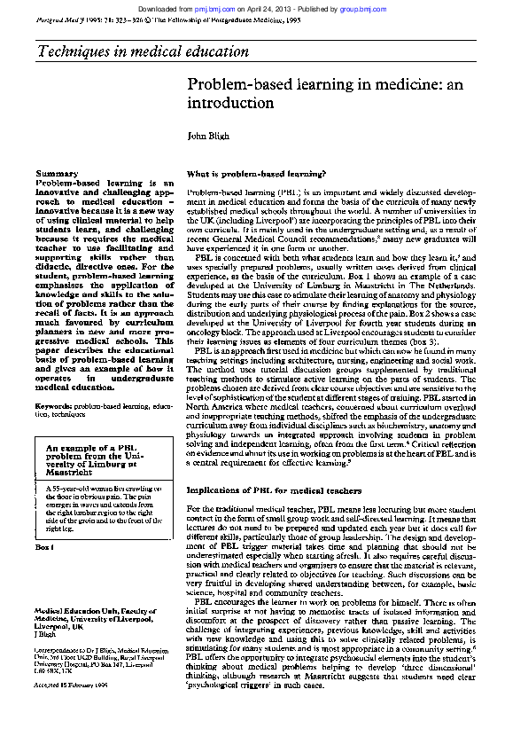(PDF) Problem-based learning in medicine: an introduction