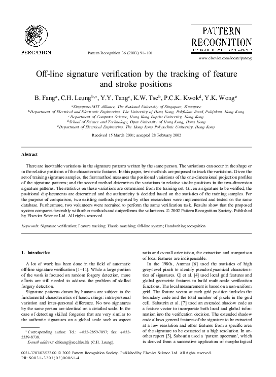 (PDF) Off-line signature verification by the tracking of feature and stroke positions