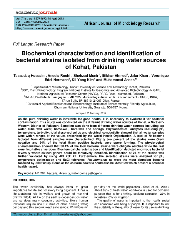 (PDF) Biochemical characterization and identification of bacterial strains isolated from ...