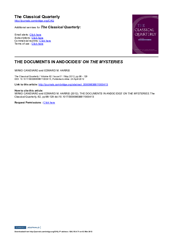 (PDF) The documents in Andocides' On the Mysteries