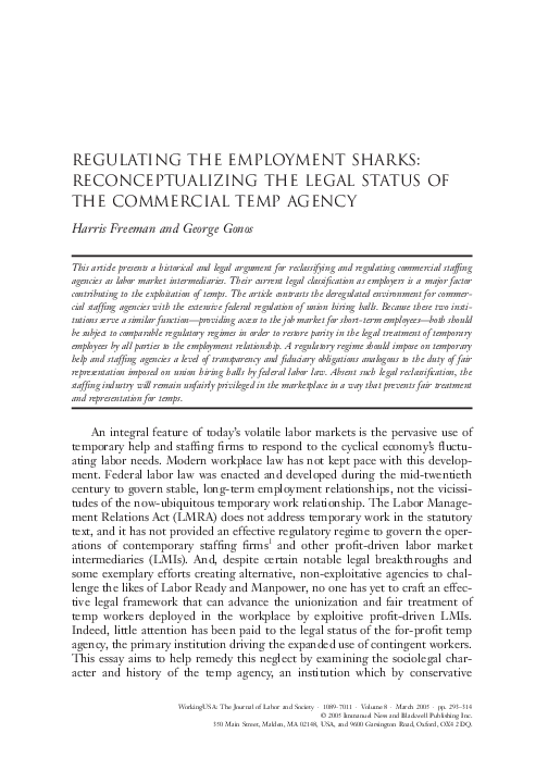 (PDF) Regulating the employment sharks: Reconceptualizing the legal ...