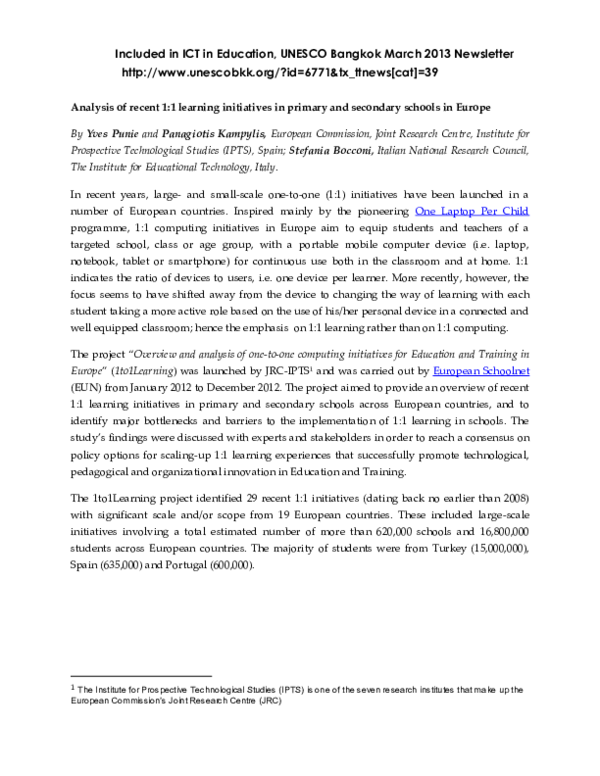 (PDF) Analysis of recent 1:1 learning initiatives in primary and ...