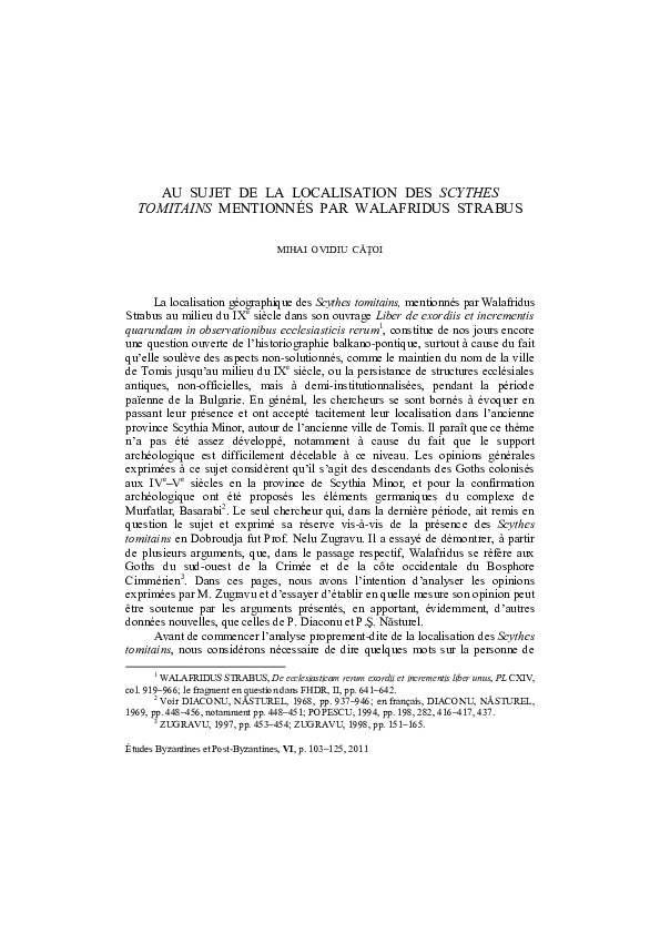 (PDF) Au sujet de la localisation des Scythes Tomitains mentionnés par ...