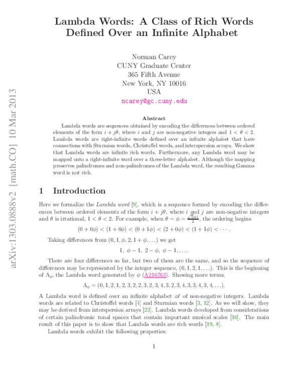 (PDF) Lambda Words: A Class of Rich Words Defined Over an Infinite Alphabet