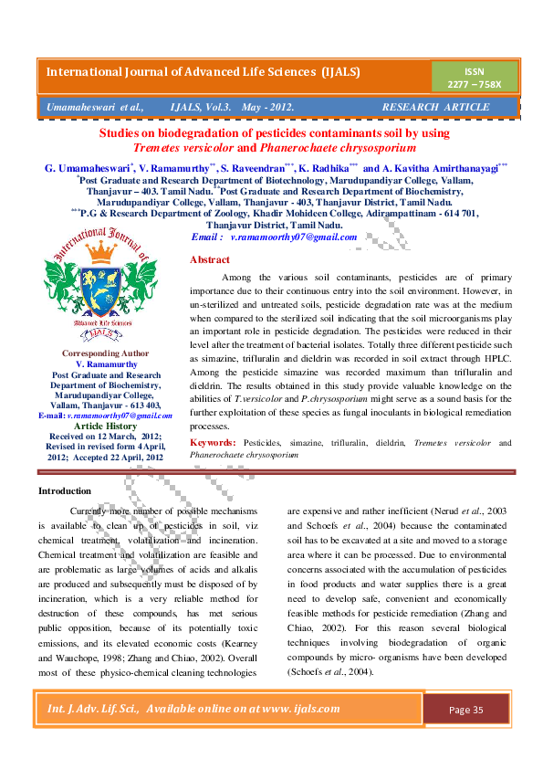 (PDF) Studies on biodegradation of pesticides contaminant s soil by ...