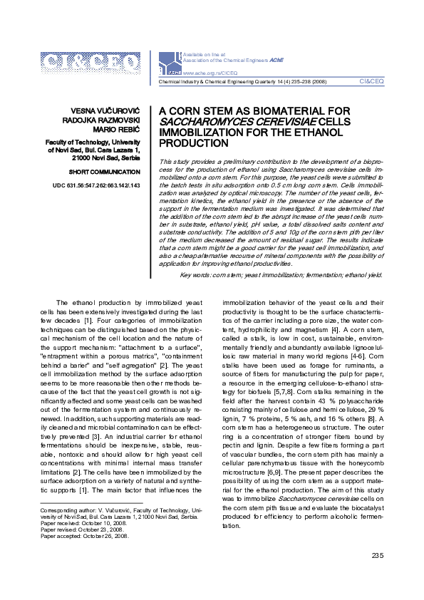 (PDF) A corn stem as biomaterial for Saccharomyces cerevisiae cells ...