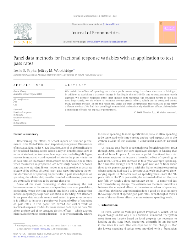 (PDF) Panel data methods for fractional response variables with an ...