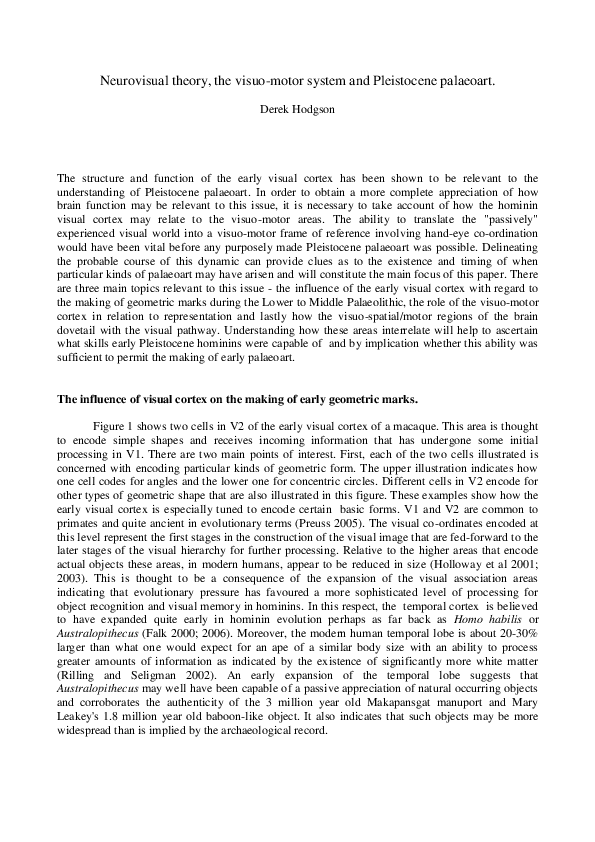 (PDF) Neurovisual theory, the visuo-motor system and Pleistocene palaeoart.