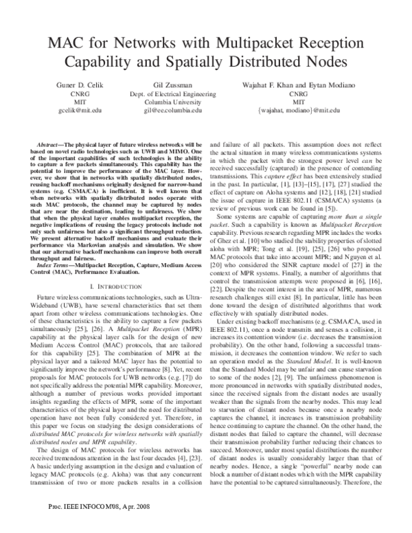 (PDF) MAC for Networks with Multipacket Reception Capability and Spatially Distributed Nodes