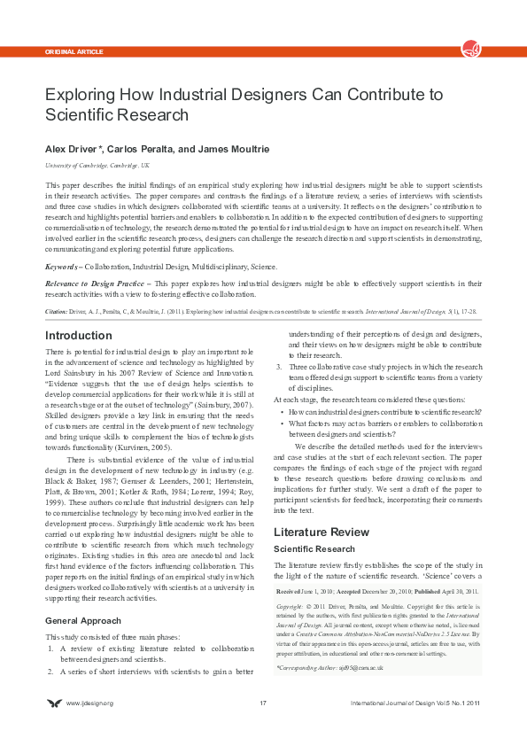 (PDF) Exploring how industrial designers can contribute to scientific ...